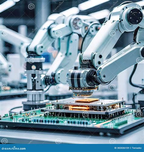 Advanced High Precision Robotic Arms On A Fully Automated Assembly Line At A State Of The Art