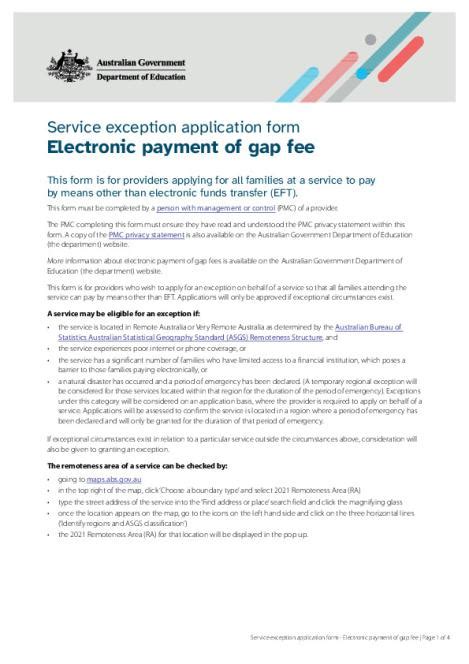 Electronic Payment Of Gap Fee Service Exception Application