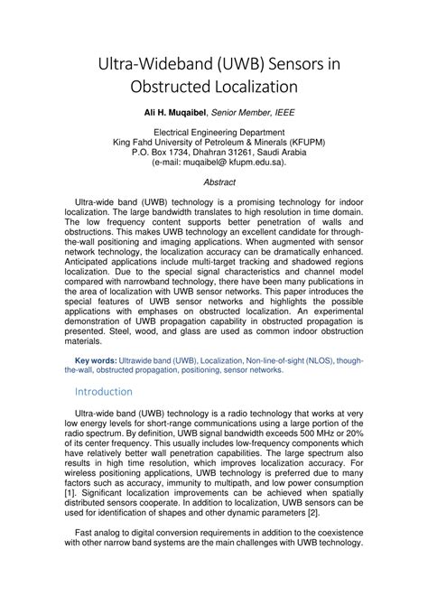 Pdf Ultra Wideband Uwb Sensors In Obstructed Localization