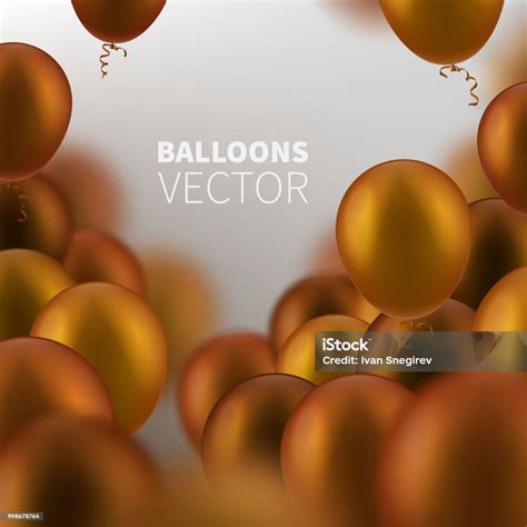 스톡 벡터 일러스트 레이 션 파티 오렌지 현실적인 풍선 비행입니다 Defocused 매크로 효과입니다 플 래 카드 배너 전단지 프레 젠 테이 션 및 보고서에 대 한 서식