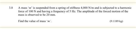 Solved A mass ' m ' is suspended from a spring of stiffness | Chegg.com
