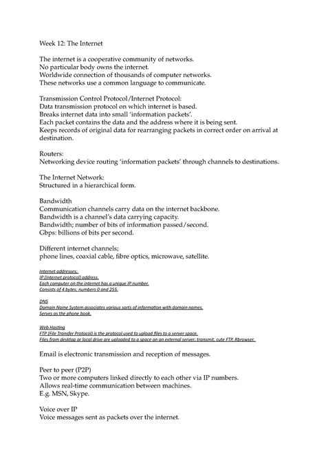 Week The Internet Lecture Notes Week The Internet The Internet Is A Cooperative
