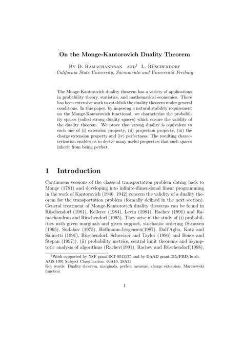 Pdf On The Monge Kantorovich Duality Theorem