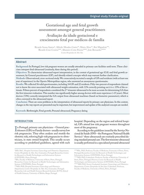 Pdf Gestational Age And Fetal Growth Assessment Amongst General Practitioners