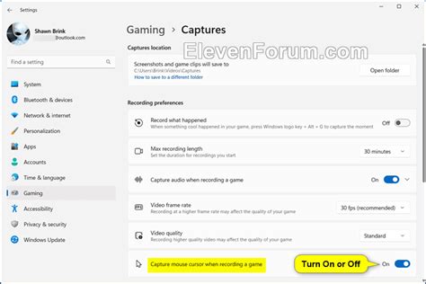 enable or disable capture mouse cursor when recording game in windows
