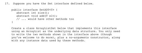 Solved Suppose You Have The Set Interface Defined Below Chegg Com