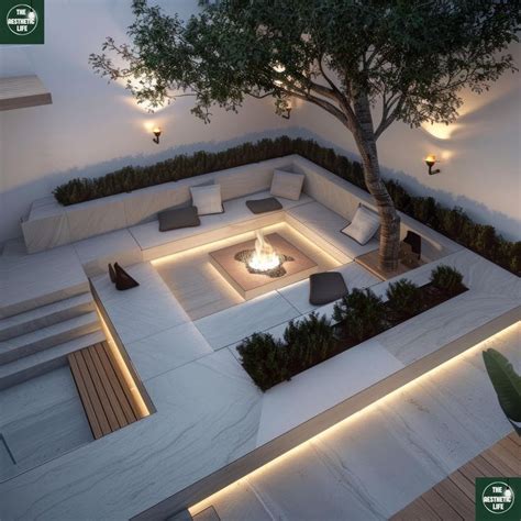 Sunken Fire Pit Lounge Minimalist Outdoor Living With Integrated Led