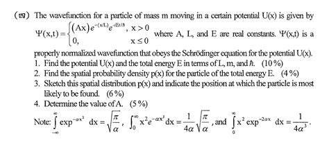 Solved 9 The Wavefunction For A Particle Of Mass M Moving