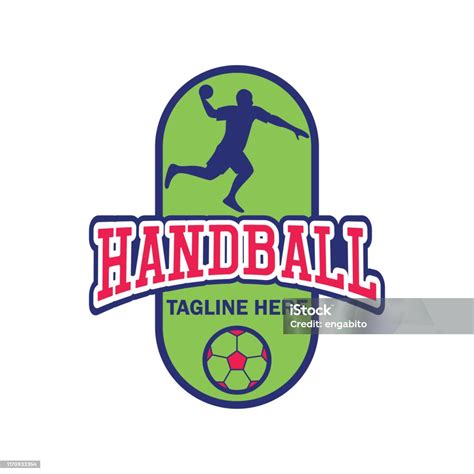 슬로건태그 라인 벡터 일러스트레이션을 위한 텍스트 공간이 있는 핸드볼 휘장 핸드볼 팀 스포츠에 대한 스톡 벡터 아트 및 기타 이미지 핸드볼 팀 스포츠 상징 코트