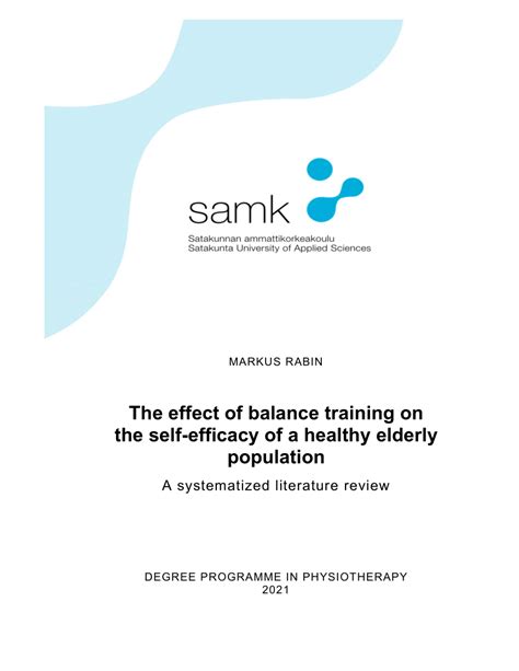 Pdf The Effect Of Balance Training On The Self Efficacy Of A Healthy Elderly Population A