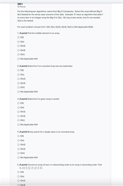 Solved Q61 10 Points For The Following Ten Algorithms
