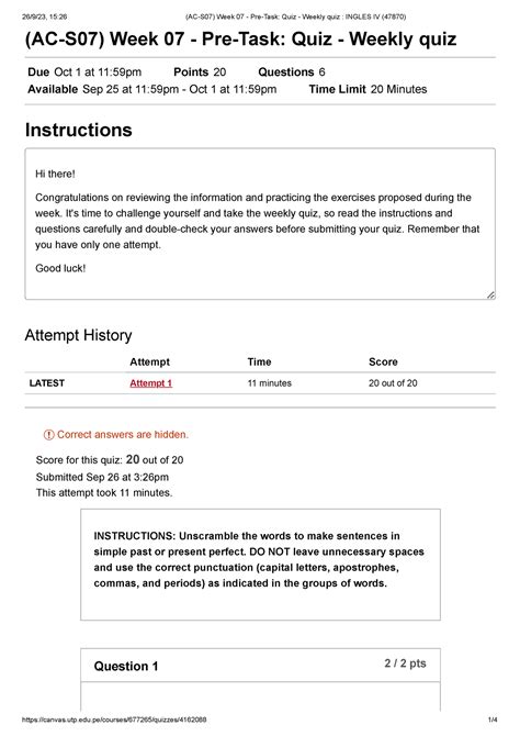 AC S07 Week 07 Pre Task Quiz Weekly Quiz Ingles IV 47870 AC S07 Week 07 Pre Task