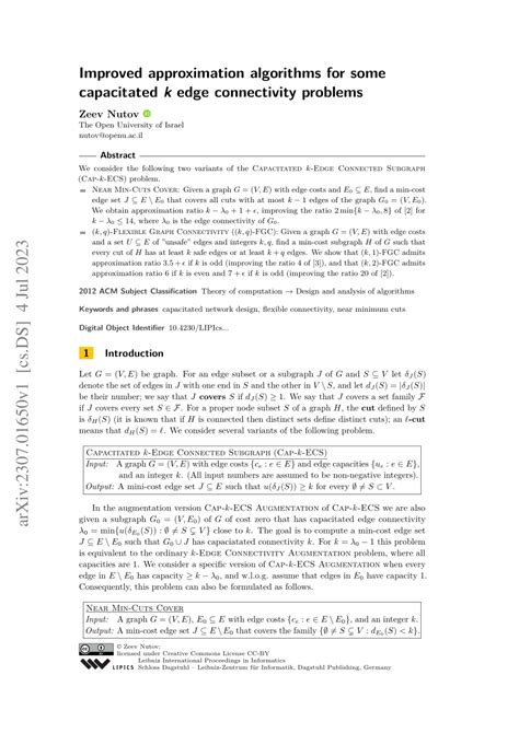 Pdf Improved Approximation Algorithms For Some Capacitated K Edge