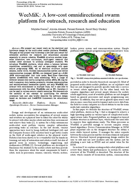 Weemik A Low Cost Omnidirectional Swarm Platform For Outreach Research And Education Pdf