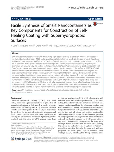 Pdf Facile Synthesis Of Smart Nanocontainers As Key Components For Construction Of Self