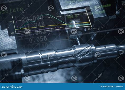 The Abstract Scene Of Cnc Lathe Machine With The Graph Background