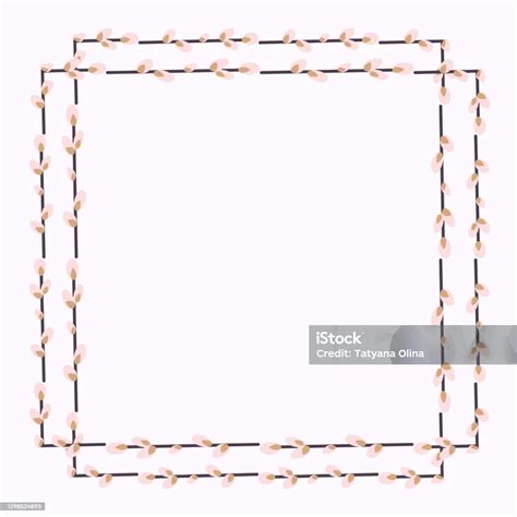 버드 나무 나뭇 가지로 만든 사각형 프레임 사각형 부활절 프레임벡터 평면 그림은 흰색 배경에 격리 초대장 엽서 인쇄용 디자인 0명에 대한 스톡 벡터 아트 및 기타 이미지
