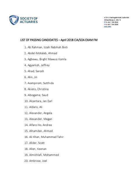 Soa Passing List Pdf