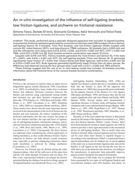 Pdf An In Vitro Investigation Of The Influence Of Self Ligating