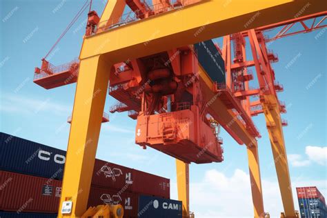 Close Up View Of Container Ship Under Loading Freight Vessel At The Berth In Cargo Terminal Port