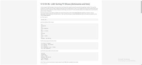 solved 9 12 ch 9b lab sorting tv shows dictionaries and