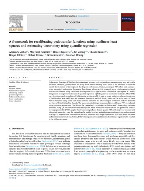 Pdf A Framework For Recalibrating Pedotransfer Functions Using Nonlinear Least Squares And