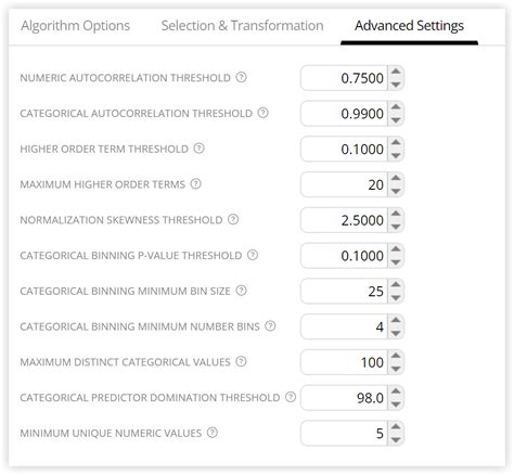 Algorithm Settings Advanced Settings