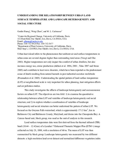 Pdf Understanding The Relationship Between Urban Land Surface Temperature Landscape