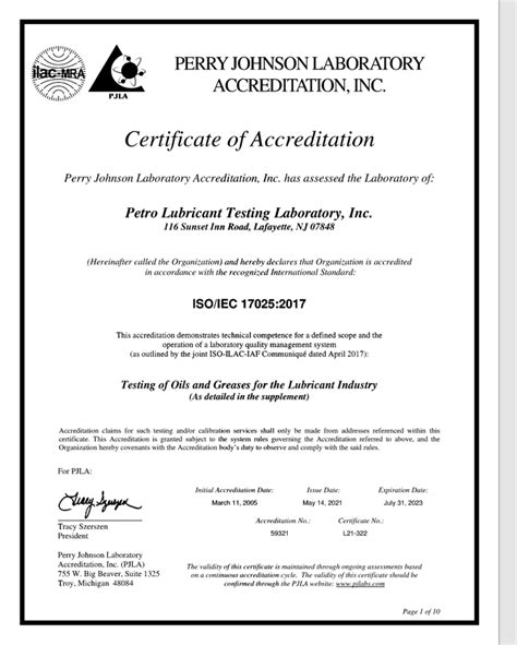 Petro Lubricant Testing Laboratories ISO IEC 17025 2017
