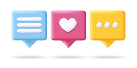 소셜 미디어 앱의 대화 메시지 또는 댓글에 대한 3d 채팅 말풍선 텍스트 상자 확인 및 교차 표시 심장 및 질문 기호 벡터 그림의 아이콘이 있는 대화 구름 다른 모양 무료 벡터