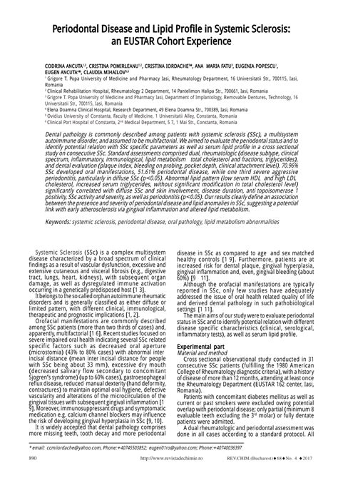 Pdf Periodontal Diseases And Lipid Profile In Systemic Sclerosis An Eustar Cohort Experience