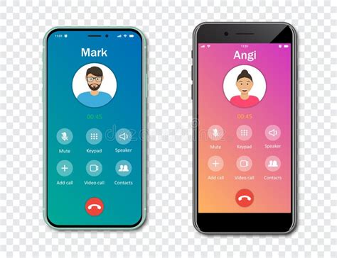 Call Screen Smartphone Interface Vector Template Mobile App Page Blue Gradient Design Layout