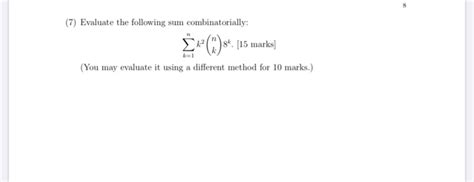 solved 7 evaluate the following sum combinatorially 3 0