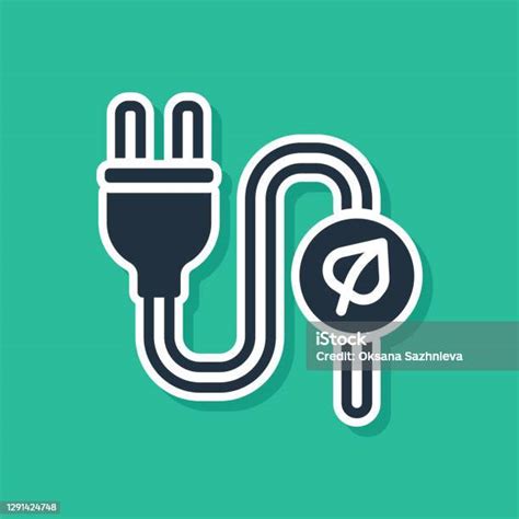 녹색 배경에 고립 된 잎 아이콘에 블루 전기 저장 플러그 에너지 전기를 절약하십시오 환경 보호 바이오 에너지 벡터 0명에 대한 스톡 벡터 아트 및 기타 이미지 Istock