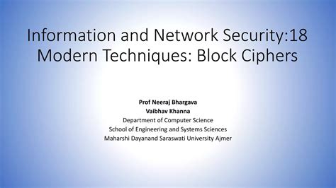 Information And Network Security 18 Modern Techniques Block Ciphers Pptx