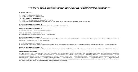 MANUAL DE PROCEDIMIENTOS DE LA SECRETARIA GENERAL …transparencia.autlan.gob.mx ...
