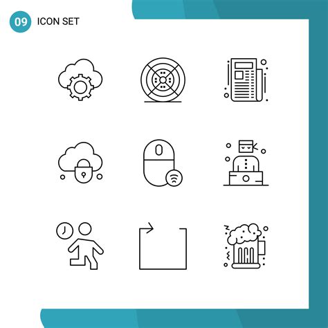 Set Of 9 Vector Outlines On Grid For Devices Security Print Lock Internet Editable Vector Design