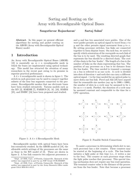 Pdf Sorting And Routing On The Array With Reconfigurable Optical Buses