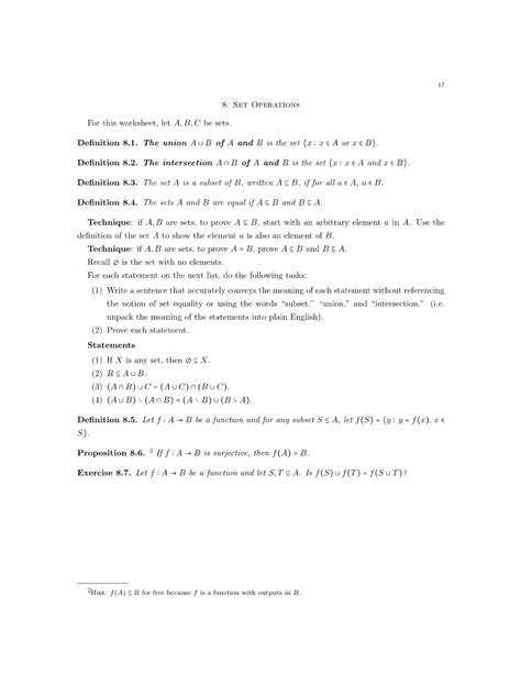 Union And Intersection Worksheet Math Exercises Math Problems Sets And Intervals Baca Library