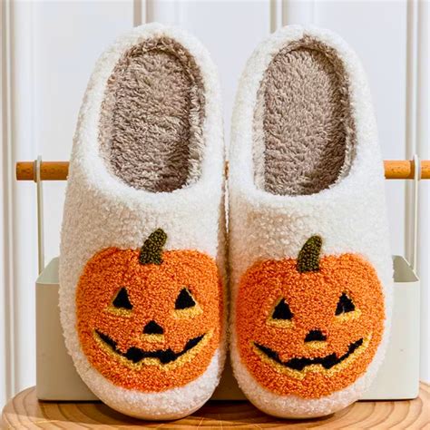 Halloween Pumpkin Slipper Fluffy Jackolantern Slipper Halloween
