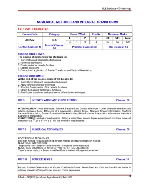 Numerical Methods And Integral Transforms I B Tech Ii Semester Pdf