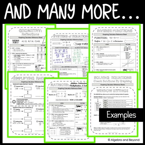 Ti 84 Graphing Calculator Reference Sheets Bundle Algebra And Beyond