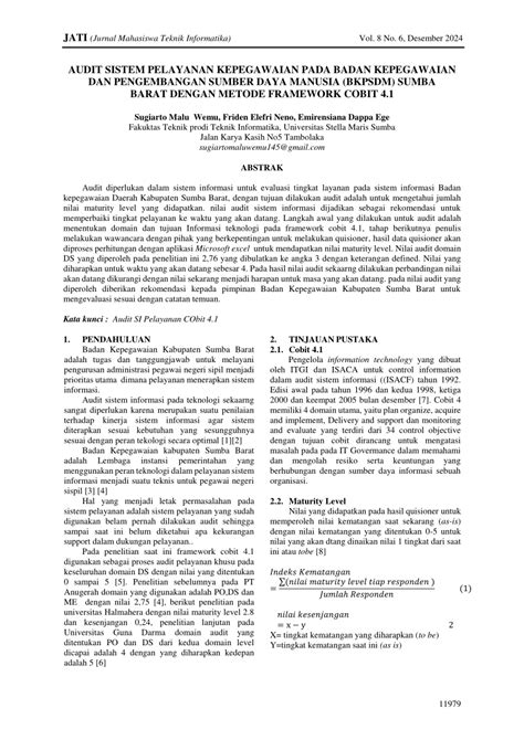 Pdf Audit Sistem Pelayanan Kepegawaian Pada Badan Kepegawaian Dan Pengembangan Sumber Daya