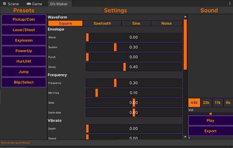 Github Huntrox Sfx Maker Sfx Maker Is A Unity Editor 8 Bit Sound Generator Can Be Used To