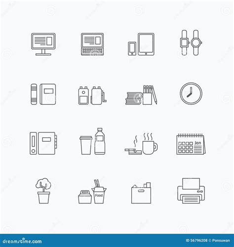 Vector Linear Web Icons Set Business Office Tools Collection Stock Vector Illustration Of