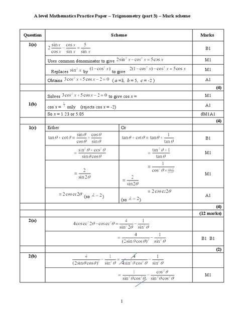 A Level Mathematics Practice Paper 53 Trigonometry Part 3 Ms