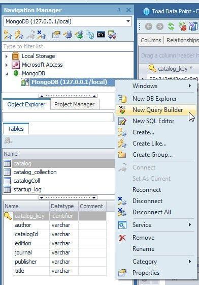 using mongodb with toad data point