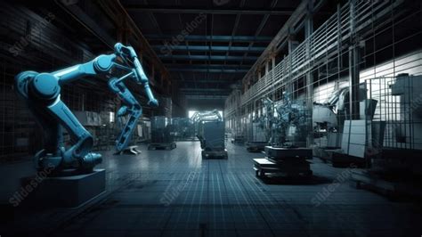 Robotic Arm Assisting A 3d Rendered X Ray Cyborg And Warehouse Robot
