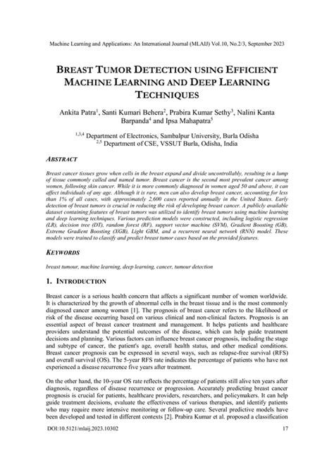 Breast Tumor Detection Using Efficient Machine Learning And Deep