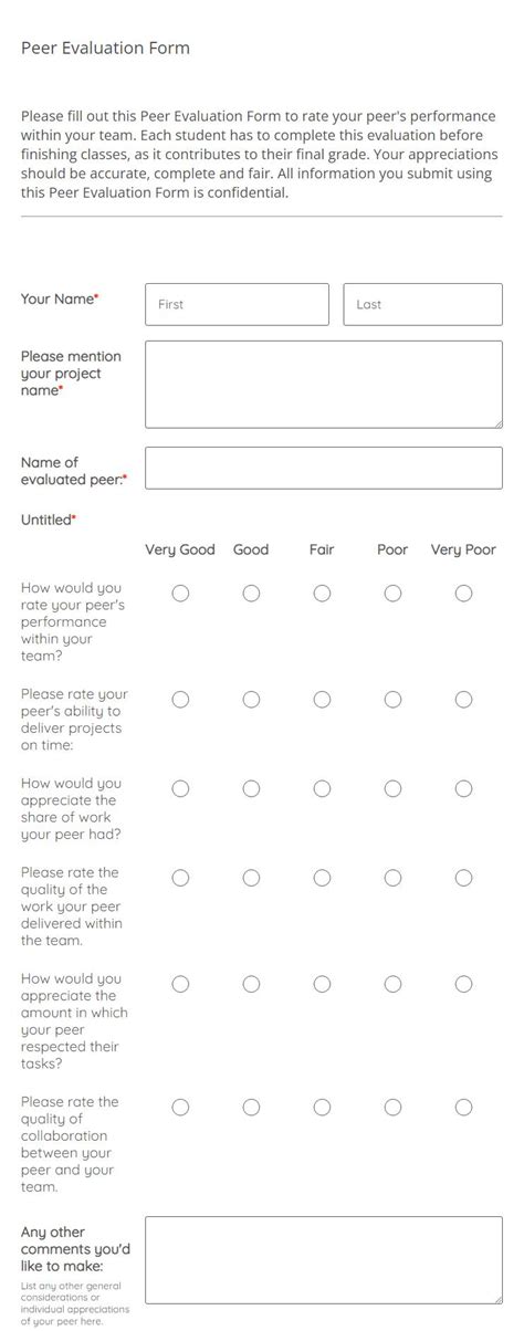 Peer Evaluation Form Template 123FormBuilder